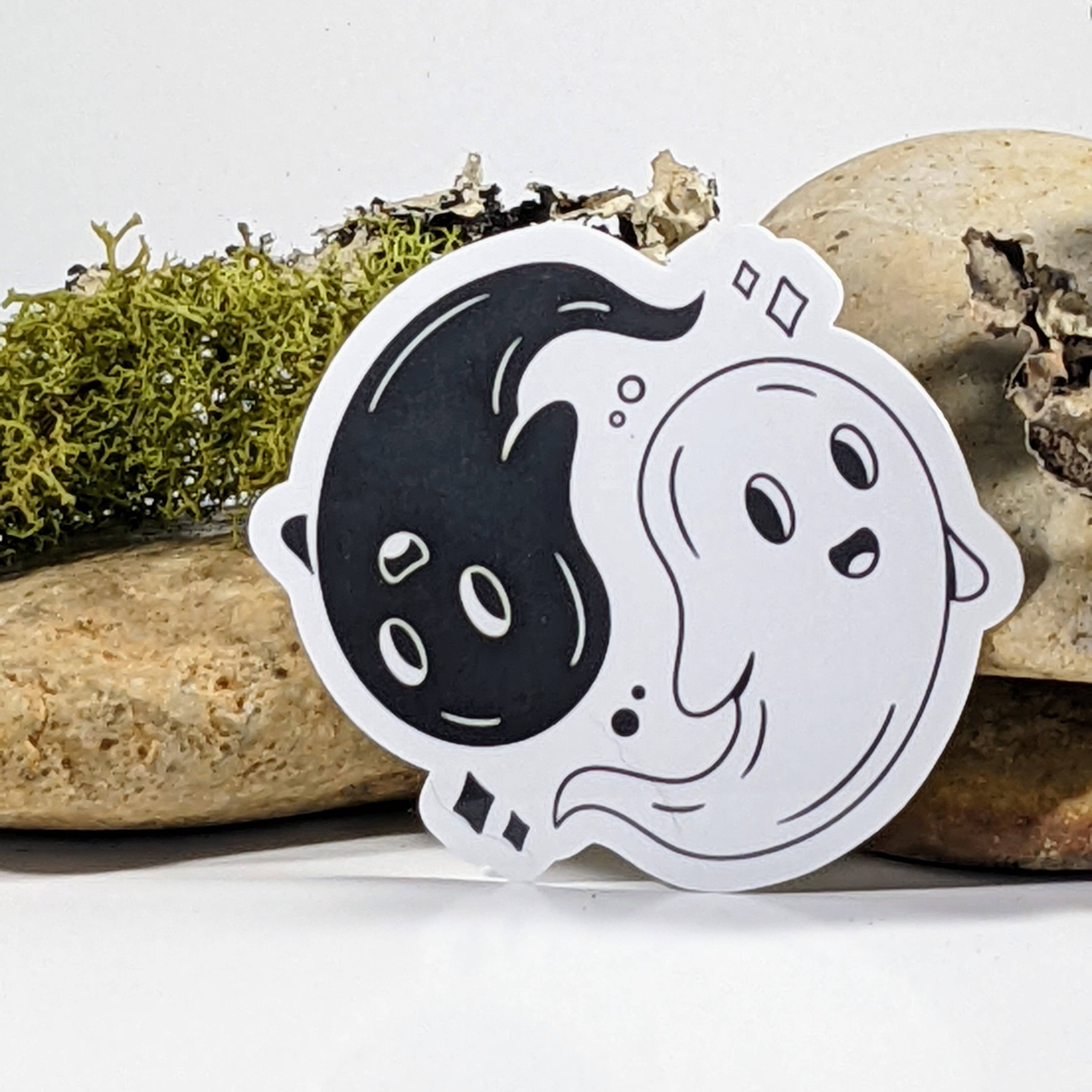 Kawaii Ghost Yin Yang Balance Sticker - 2.5" | Yardley Tattoo